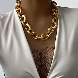 ACEDRE Chunky Choker Necklace Gold Cuban Link Chain Double O Link Necklaces Punk Hip-hop Jewelry for Women (1-Gold)