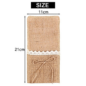 Frobea 100PCS Country Wedding Table Silverware Holder Natural Burlap Cutlery Pockets Fork Pockets Rustic Wedding Decoration