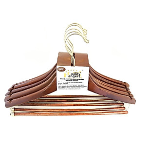 Quality Hangers Wooden Hangers Beautiful Sturdy Suit Curved Hangers Great for Travelers Heavy Duty Coat Hanger with Locking Bar Gold Hooks (5 Pack)
