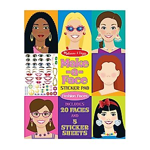 Melissa & Doug Make-a-Face Sticker Pad - Fashion Faces, 20 Faces, 5 Sticker Sheets - FSC Certified