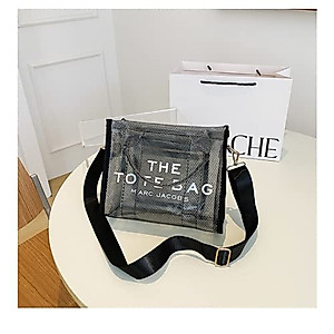 Ervkgm The Tote Bag for Women, PVC Tote Bag with Zipper Crossbody Bag for Office, Travel, School,Beach (Black,One Size)