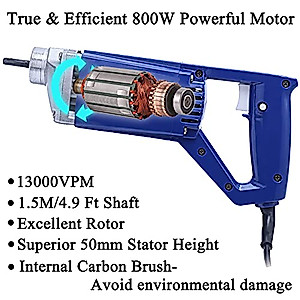 Bizoepro Hand Held Power Concrete Vibrators 13000 VPM Electric Concrete Vibrator 800W 3/4 HP Handheld Construction Portable Pencil Concrete Vibrabrater
