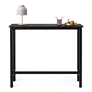 COSTWAY 47” Bar Table with Metal Frame & Faux Marble Top, Industrial Bar Height Table for Small Space, Multifunctional Pub Dinning Desk for Dining Room Living Room Bar (Black)