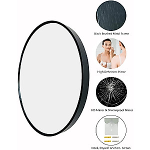 SHERBECK Black Round Bathroom Mirror Circle Wall Mirror 24X24 Wall Mounted Mirror for Living Room,Bedroom,Entryways Vanity(Black,24")