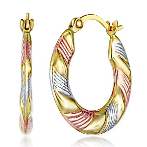 14k REAL Tri Color Gold Swirl Fancy Hoop Earrings (17 x 17mm)