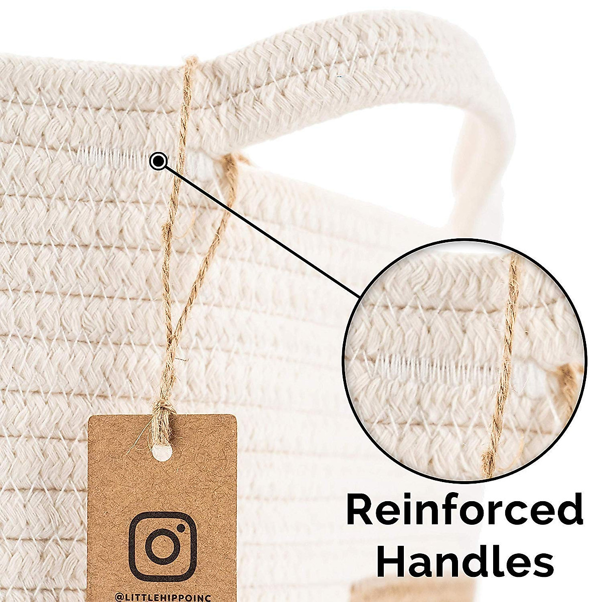 Little Hippo 2pc Large Cotton Rope Basket, White (16"x15") 100% Natural Cotton! Laundry Basket, Woven Storage Basket, Blanket Basket Living Room, Toy Storage Basket, Pillow Basket, Round Basket