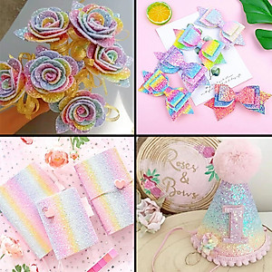 Greatdiy Pastel Rainbow Chunky Glitter Faux Leather Roll 12x52inch Spring Bright Iridescent Girl Fabric for Cricut Bows Earrings Crafts (18001#2)