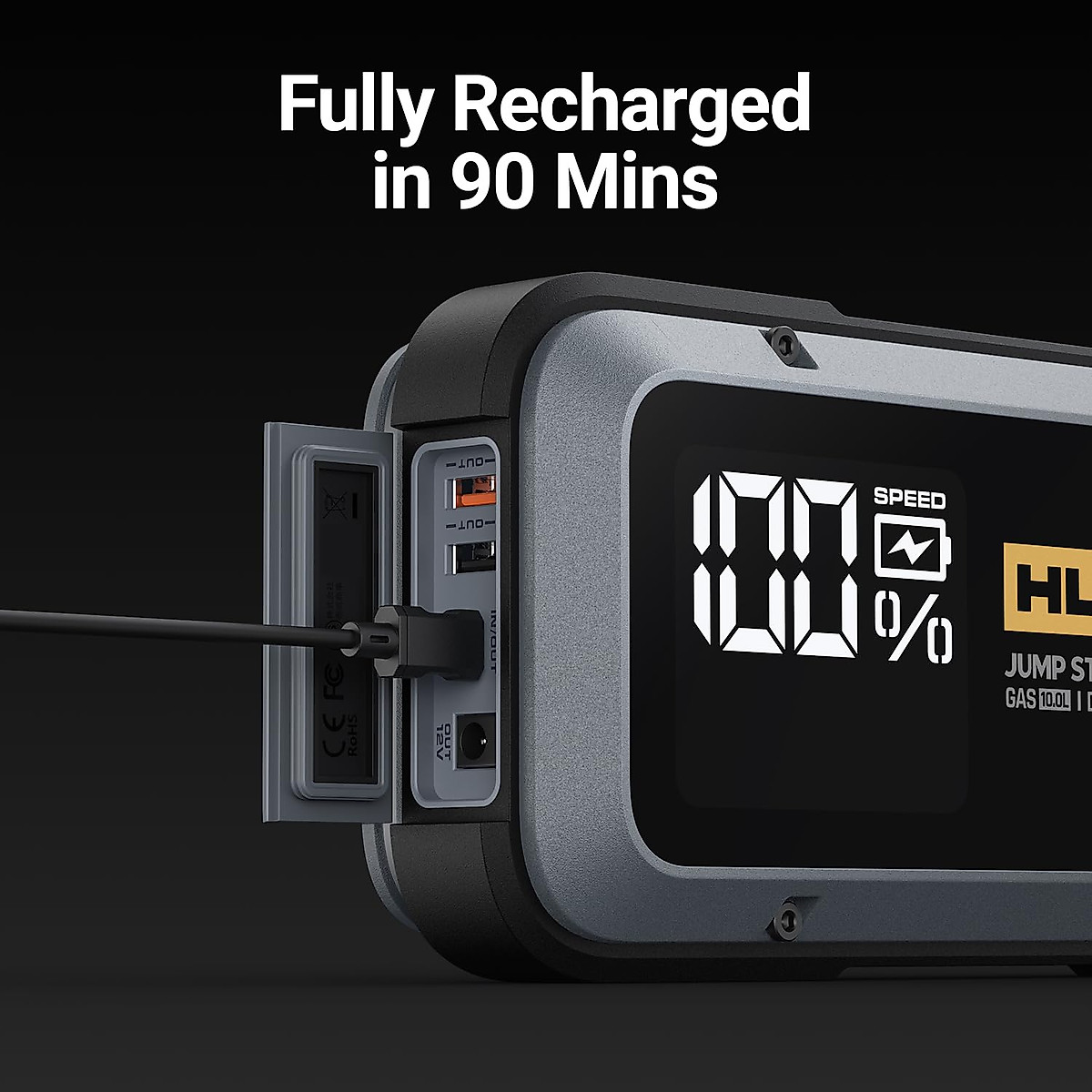 HULKMAN Alpha100 Jump Starter 4000 Amp 32000mAh Car Starter with -40℉ Start Tech PD 65W Lithium Portable Car Battery Booster Pack for up to 10L Gas and 10L Diesel Engines