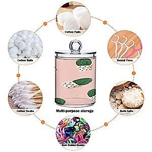Kigai Pink Cactus Qtip Dispenser Apothecary Jars Bathroom, 2 Pack of 14 oz - Qtip Holder Storage Canister Clear Plastic Acrylic Jar for Cotton Ball, Cotton Swab, Cotton Round Pads, Floss