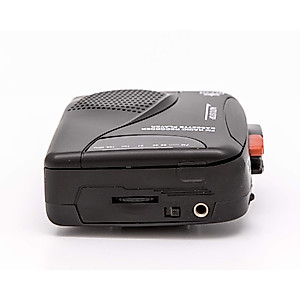 GPO Portable Retro Personal Cassette Player/Recorder with Built-in Speaker & Microphone, FM Radio, 3.5mm Headphone Jack, Earphones Included - Black