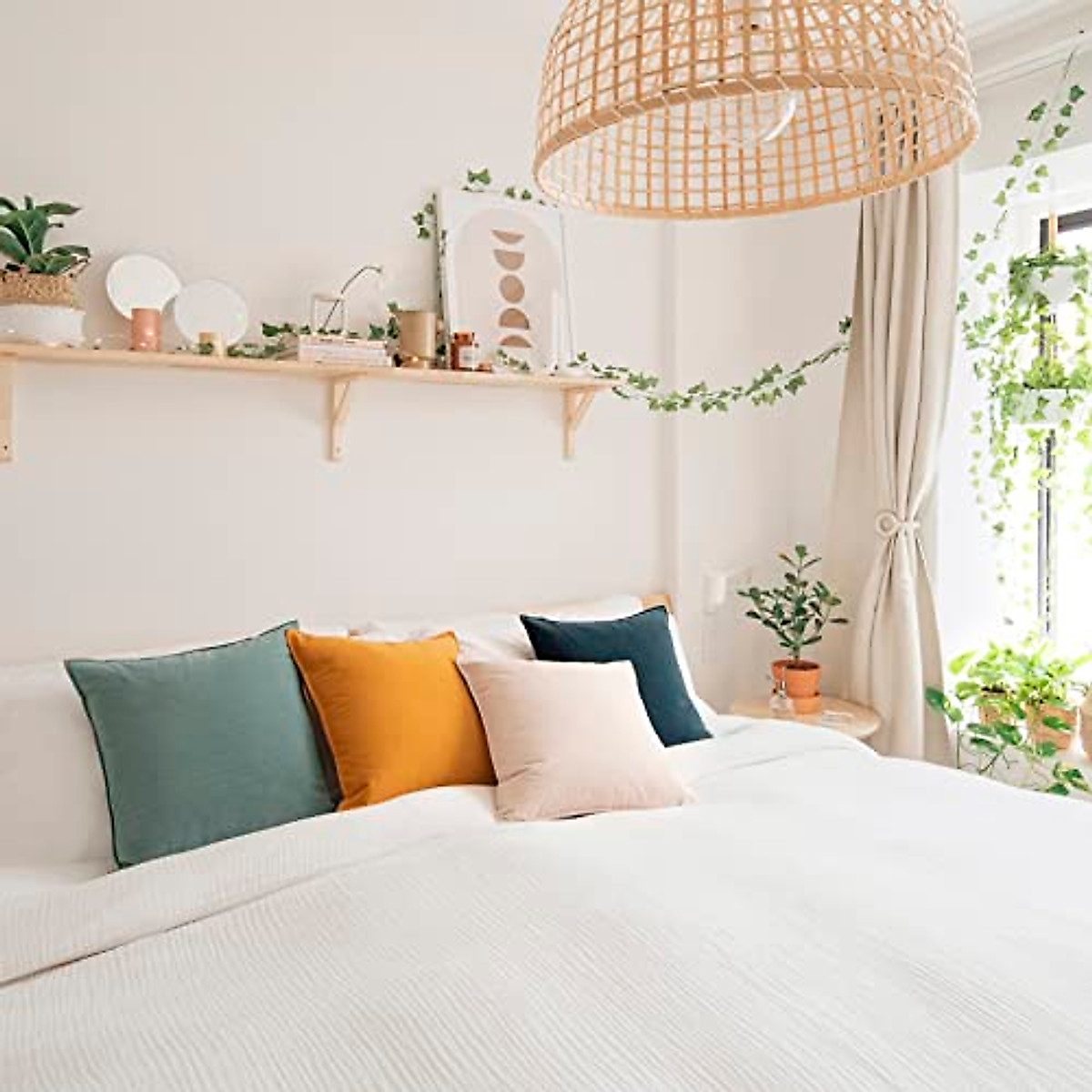 MONDAY MOOSE Decorative Throw Pillow Covers Cushion Cases, Set of 4 Soft Stonewashed Velvet Modern Designs, Mix and Match for Home Decor, Pillow Inserts Not Included (18x18 inch, Green/Orange)