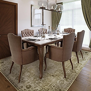 AMOAMI-Vintage 8'x10' Area Rugs for Living Room Washable Area Rug Non-Slip Low Pile Non-Shedding Floral Print Carpet for Bedroom Dining Room Office Double Latte