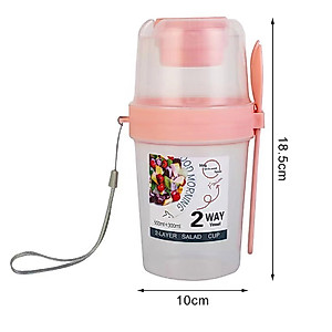 jyibinee Cereal Breakfast Cup Food Preservation Box Salad Transparent Portable Separated Two Compartments Oatmeal Nut Yogurt Container with Fork School Lunch Pink