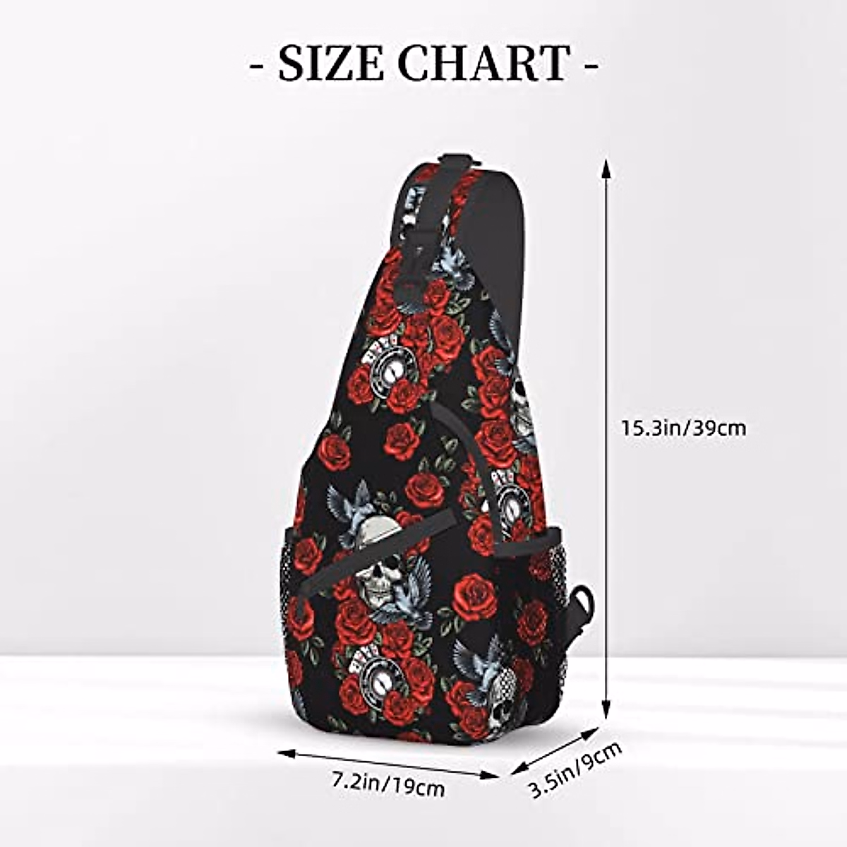 SUPLUCHOM Sling Bag Skull Bird Red Rose Gothic Hiking Daypack Crossbody Shoulder Backpack Travel Chest Pack for Men Women Over 12 Years Old