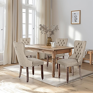 ALPHA HOME Dining Chairs Set of 2, Upholstered Dining Room Chairs, Tufted Kitchen Chairs with Solid Wood Legs and Tall Backrest, Fabric Padded Parson Chairs, Beige