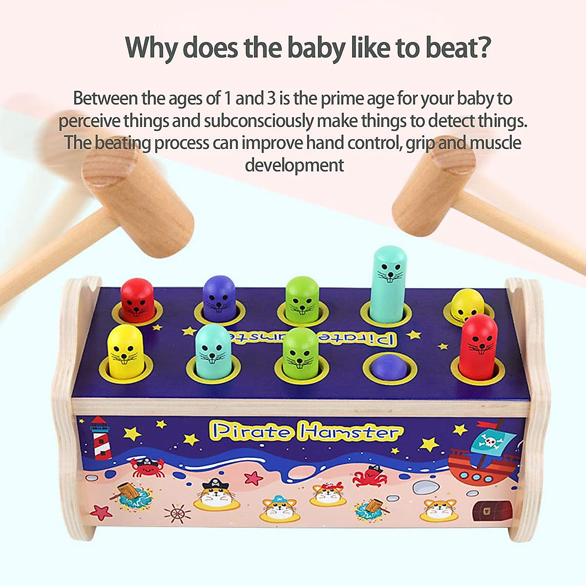 Groundhog Pounding Bench Game Pirate Theme Hammering Pounding Toys Kids Hammer & Pound Toy Pounding Game for Single and Double Kids Early Montessori Educational Tool Gift for Kids Girls Boys Age 3+