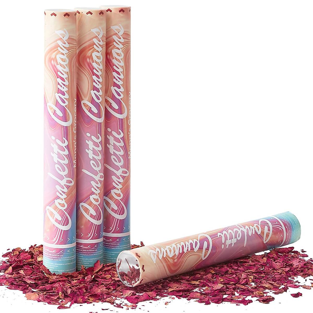 Meng's Grocery Natural Dried Flower Petal Confetti Cannon, 4pcs Rose Petals Party Supplies Confetti Poppers, Biodegradable Petals Confetti Cannon for Wedding, Birthday, Graduation