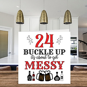 Fun 24th Birthday Cards for Men Woman - Buckle Up - Happy Birthday Card for Son Daughter Brother Sister Uncle Aunt Niece Nephew Cousin, 5.7 x 5.7 Inch Greeting Cards, Joke Birthday Card