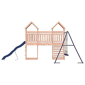 GOLINPEILO Outdoor Playset Solid Wood Douglas,Garden Play Set with 1 Play Towers with Bridge,1 Wave Slide,1 Double Swing Set,Modern Outdoor Backyard Children's Climbing Wood Playground Playset,-4595