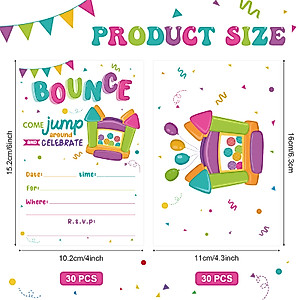 Nezyo 30 Count Bounce House Birthday Invitations Jumping Party Invitations Bounce Graduation Birthday Party Invite Card with 30 Castle Envelopes for Boy Girl Trampoline Jump Birthday Party(Pink)