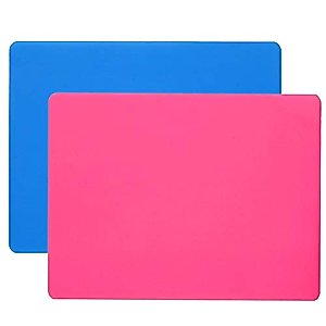 Leceha 2 Pack Silicone Sheet for Crafts, Resin Jewelry Casting Molds Mat, Silicone Mats for Epoxy 11.6" x 8.3", Silicone Placemat Blue and Rose Red