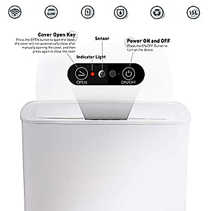 AIOMEST Inductive Trash Can, Touchless Infrared Garbage Bin Automatic Waste Basket Touch Free for Kitchen Home Office Bedroom 3.7 Gallon (14L)