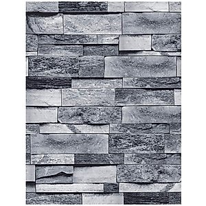 MS magic 17.7"×236" Vintage Gray Brick Wallpaper Self Adhesive Film Brick Peel and Stick Wallpaper Brick Faux Textured Wallpaper Stone Look Wallpaper
