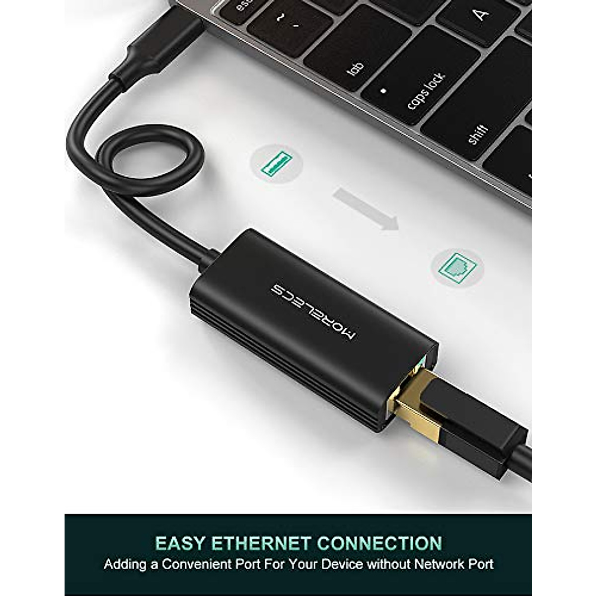USB C to Ethernet Adapter, Morelecs USB C to Gigabit Ethernet LAN Network Adapter Ethernet to USB C Compatible with MacBook Pro/Air, Dell XPS,Surface Book 2, iPad Pro and More