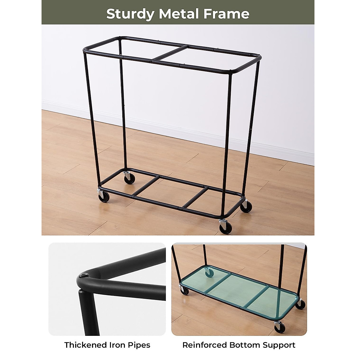 StorageWorks Laundry Sorter Cart with 2 Sections, 390L Laundry Cart with Wheels, Extra Large Double Laundry Hamper, Laundry Basket Divider for Hotel, Home, Green, 1-Pack