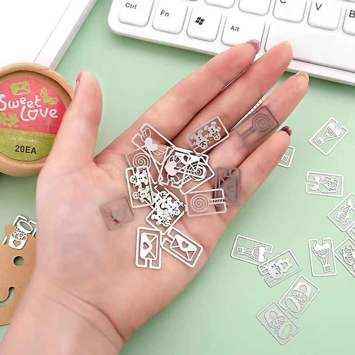 Katartizo Boxes Corner Bookmark Darts Thin Stainless Steel Mini Bookmarks 20 Pieces Metal Bookmarks Mixed Shapes for Reading, Page Mark, Students (Forest Element)