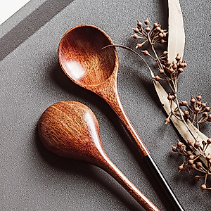 Cooking Spoons 4 Pcs Creative Japanese Style Wooden Spoon Teaspoons Handmade Wood Iced Tea Spoons Small Stirring Spoon Espresso Mixing Spoons Table Spoons
