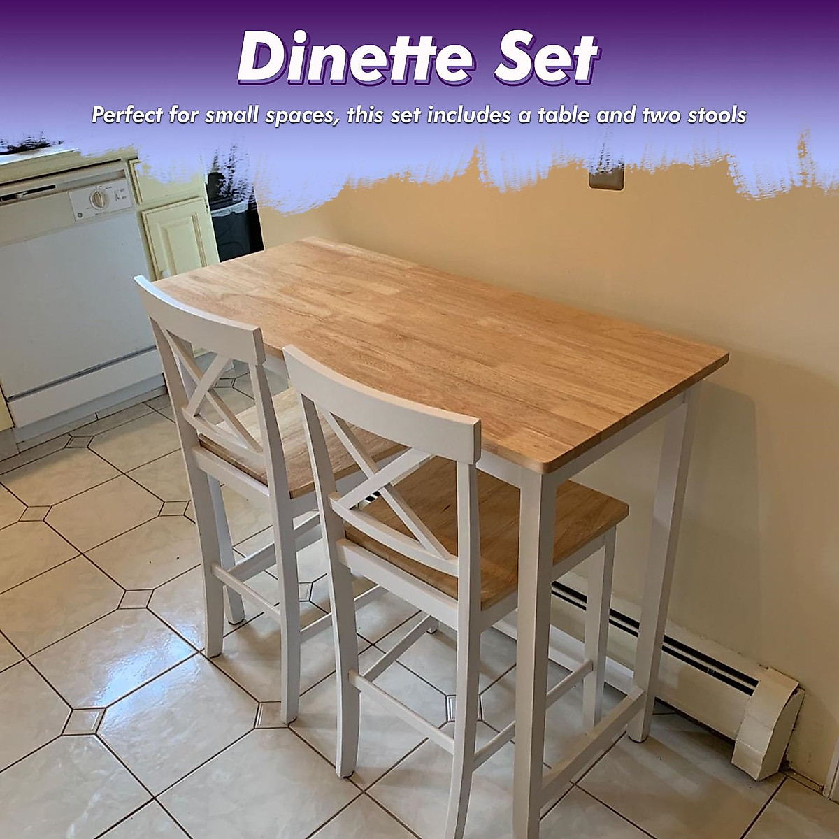 Kings Brand Furniture - 3 Piece Dining Table Set, Counter-Height Bar Breakfast Table with 2 Stools for Living Room Kitchen Small Space Apartment - White