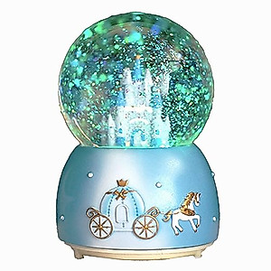Snow Globe Castle Crystal Ball Automatic Snowfall Musical Rotating Crystal Ball with 7 Color Changing Lights Music Box Castle for Girls Boys Xmas Santa