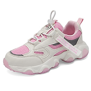 Hetios Kids Fashion Sneakers Hook and Loop School Uniform Sneaker Outdoor Lightweight Breathable Athletic Running Walking Shoes for Girls Boys Pink Little Kid US Size 2