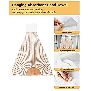 Mid Century Boho Orange Sun Aesthetic Striped Hanging Tie Towel for Kitchen Bathroom, 2 Pack Durable Absorbent Hand Towels Hangable Washing Cloths Home Cleaning Decor Retro Beige