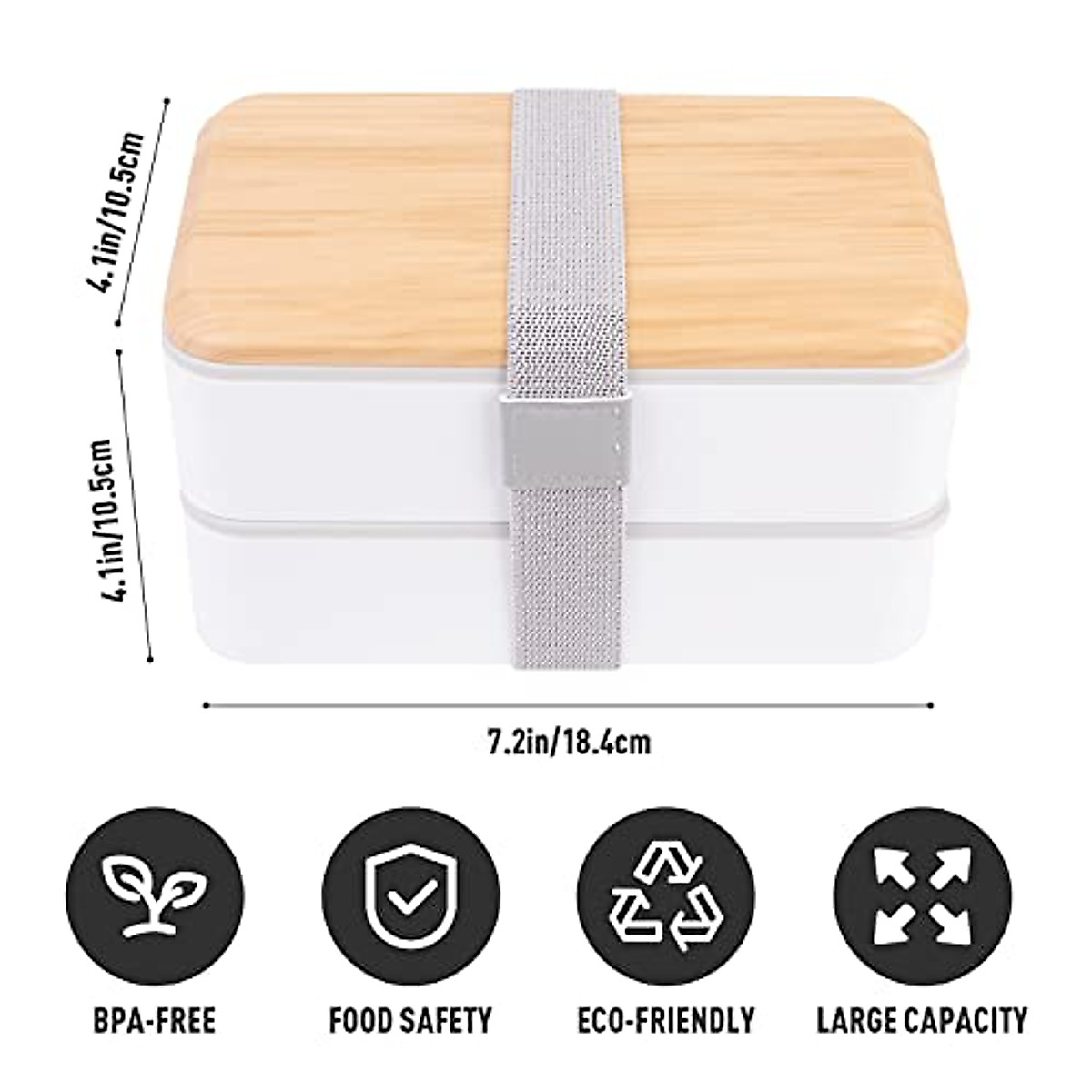 Lunch Box Bento Box for Adult, Bento Box with 2 Dividers and a Spoon and Knife and Fork, Leakproof Lunch Container, Upgraded Plastic Bamboo Pattern Cover and Cloudy White Appearance