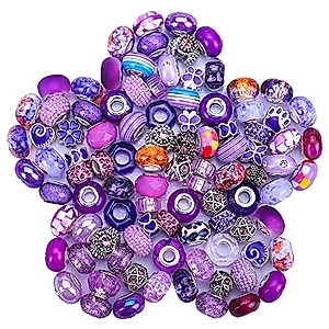 VICTLOV 60 Pieces European Large Hole Spacer Beads Charm Fairy Wands Beads Rhinestone Lampwork Beads Supplies for Bracelets Jewelry Making (Purple)