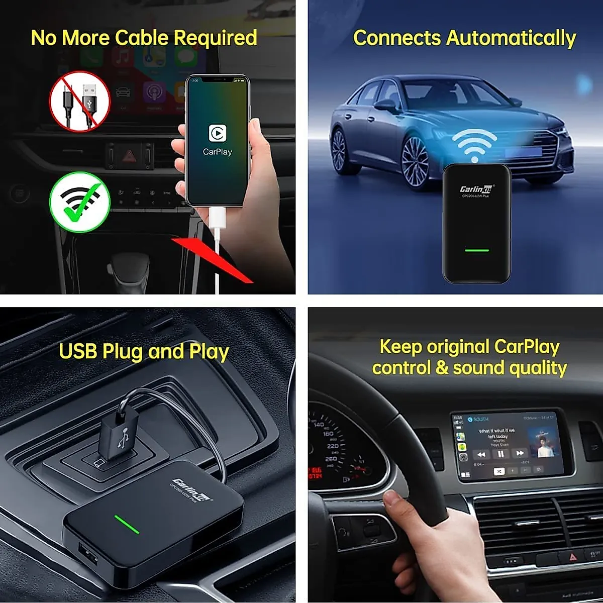 Citreal Wireless CarPlay Adapter Compatible with Factory Wired CarPlay for iPhone 6 to13 Pro MAX, Plug&Play Easy Setup Wireless Adapter Dongle Convert Wired to Wireless car Play Black CPC200-U2W Plus