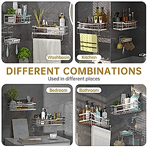 TOPCHASE Shower Caddy Shower Organizer, Adhesive Shower Shelves for Inside Shower, 3 Pack Bathroom Shampoo Holder With Soap Dish, Hooks, Large Shower Wall Organization Basket, Silver