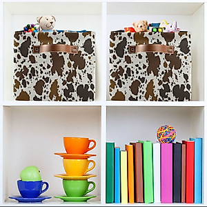 xigua Cow Print Storage Bin Collapsible Canvas Storage Basket Closet Organizer with Handles for Bedroom Nursery Shelves Laundry Room, 1 Pack