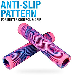 Marque MTB BMX Scooter Grips - Flangeless Handlebar Bicycle Grips for Flat Straight Bars Like BMX, MTB, Scooter; 140 MM of Non-Slip Grip to Match Any Bike or Scooter (Pink Fusion)