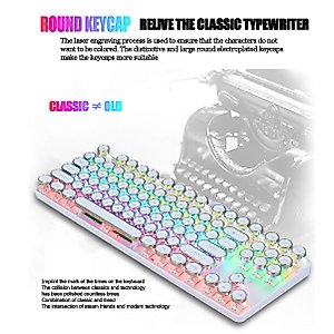 Type Writer Keyboard, Typewriter-Style Steampunk Mechanical Gaming Keyboards Blue Switch with 9 True RGB Backlight Modes and 87-Key Wired Keyboard with Spill-Resistant (Round Keycaps)