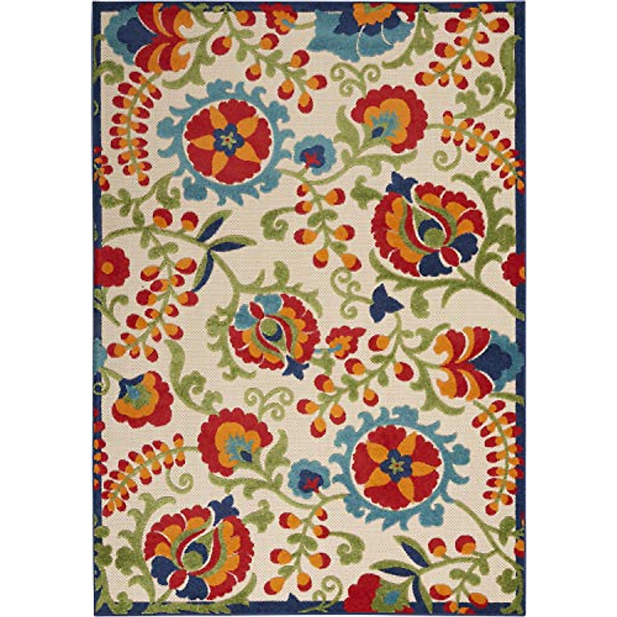 Nourison Aloha Indoor/Outdoor Multicolor 5'3" x 7'5" Area Rug, Tropical, Botanical, Easy -Cleaning, Non Shedding, Bed Room, Living Room, Dining Room, Deck, Backyard, Patio (5x7)