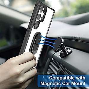 AOCOCEN Design for Galaxy S23 Ultra Case, Clear Crystal Hybrid Protective Rugged Case Cover [Ring Holder Kickstand][Magnetic Car Mount Feature] for Samsung Galaxy S23 Ultra 5G(Clear+Black)