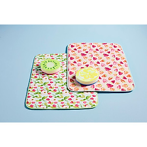 Mud Pie Strawberry Drying Mat Set, Mat 15" X 20" | Sponge 5" Dia