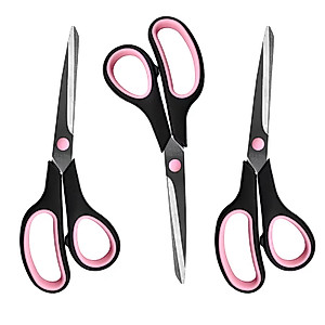 Pink Scissors,ACOSEA 8" Scissors All Purpose with Sharp Stainless Steel Blades and Comfort-Grip Handles,Sturdy Sharp Scissors for Office,Home,School,Sewing,Craft Supplies,Right/Left Handed 3PCS