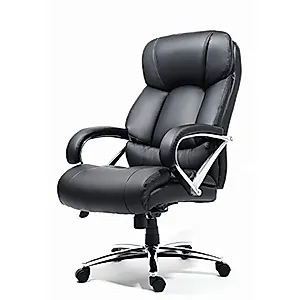 OFFICE FACTOR Big and Tall Office Chair Fully Adjustable, Bonded Leather Chair, Swivel Office Chair with Castor Wheels, 500 Lbs. Rated, Bonded Leather Executive Chair (Black)