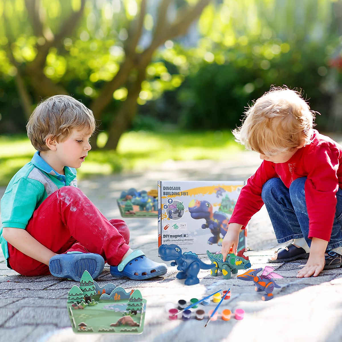 ThinkMax Magnetic Dinosaur Toys for Kids, Take Apart toys with Light, Roar Sound, Play Mat & Painting Kit, Kids Trex Christmas Birthday Gifts for Boys Girls 2 3 4 5 Year Old, Medium, Green Blue Purple