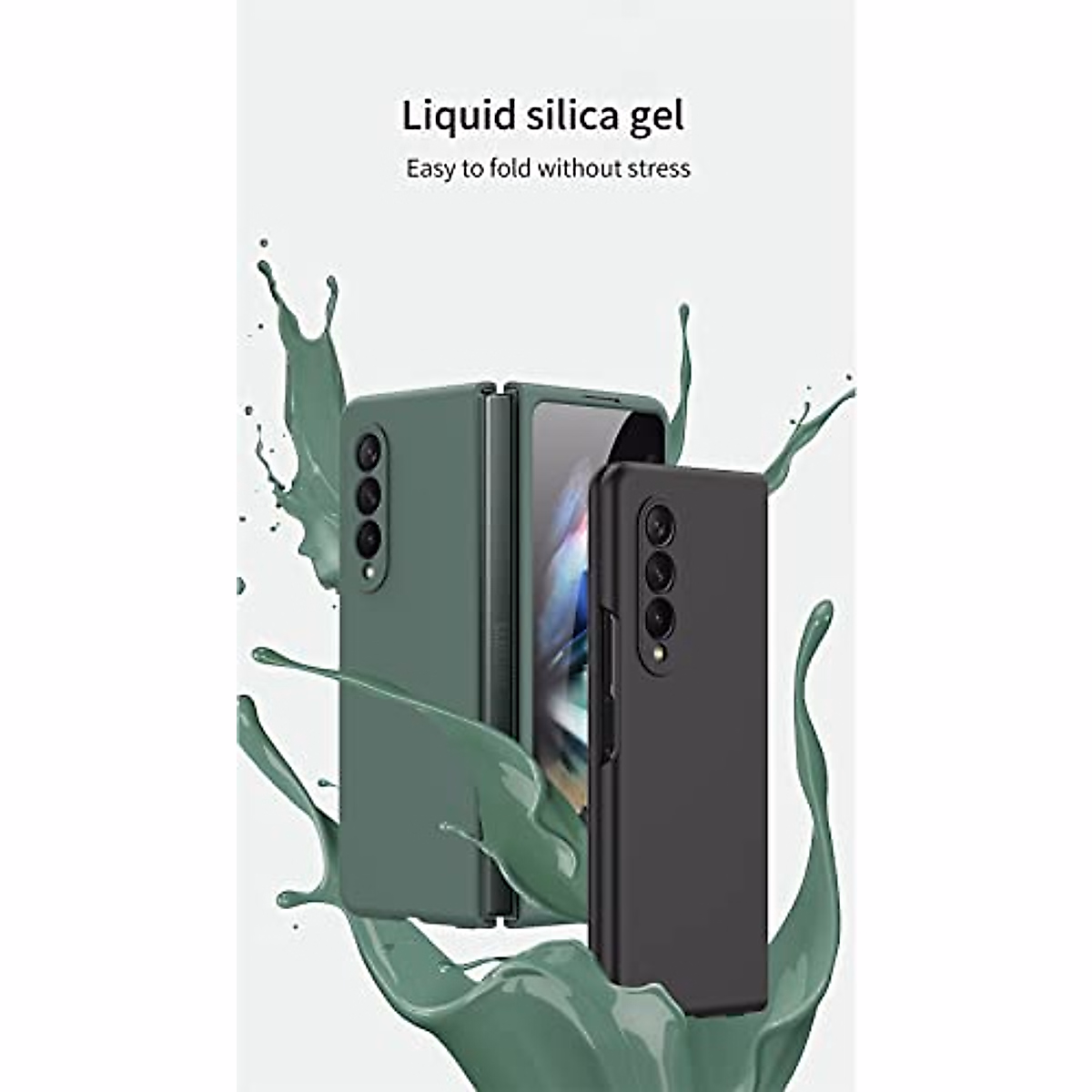 BAILI for Samsung Z Fold3 Silicone Case,Skin Feel,Soft and Smooth Liquid Silicone Galaxy Z Fold3 Cover,Support Wireless Charging Protective Cover for Samsung Galaxy Z Fold 3-Black