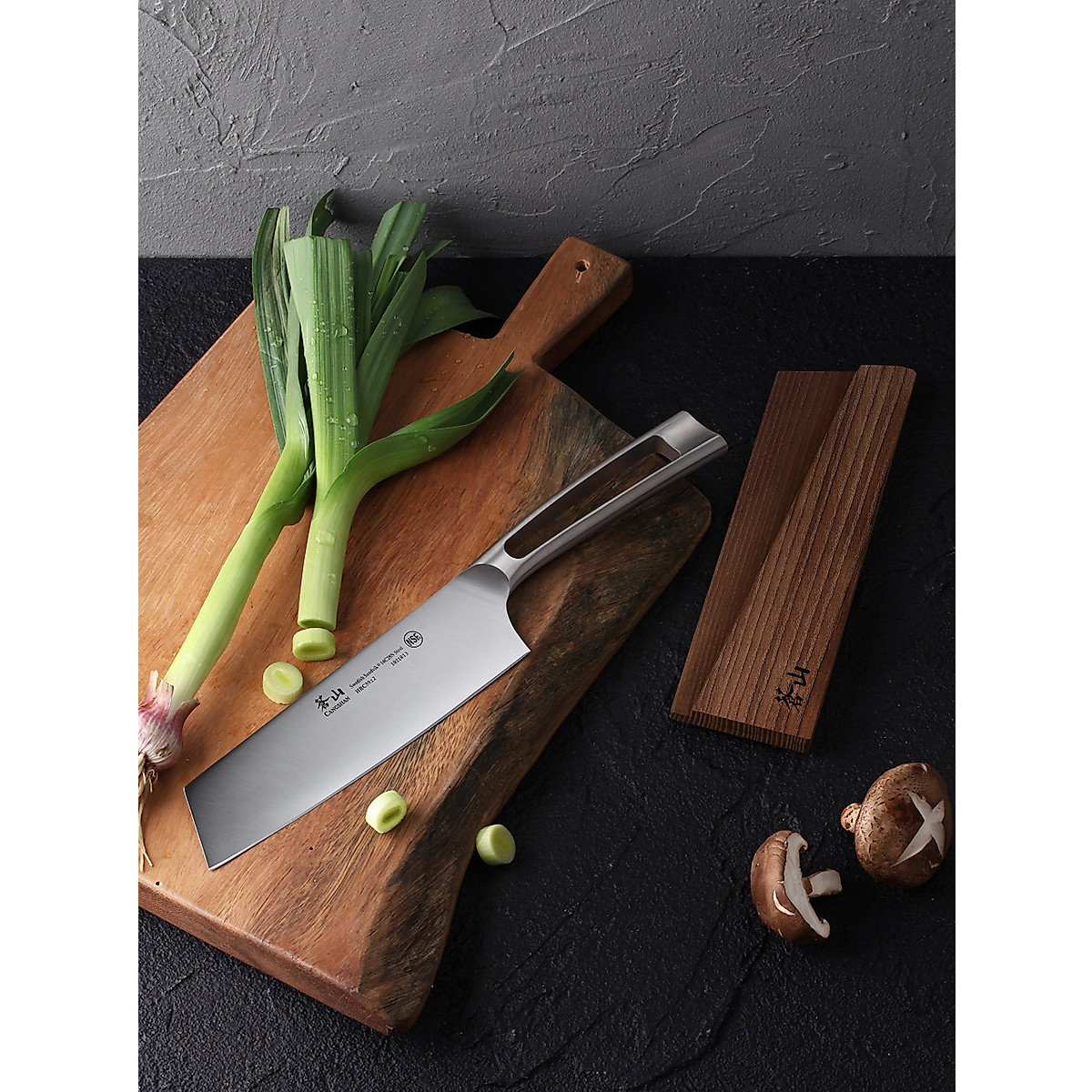 Cangshan TN1 Series 1021820 Swedish 14C28N Steel Forged 7-Inch Nakiri Knife and Wood Sheath Set